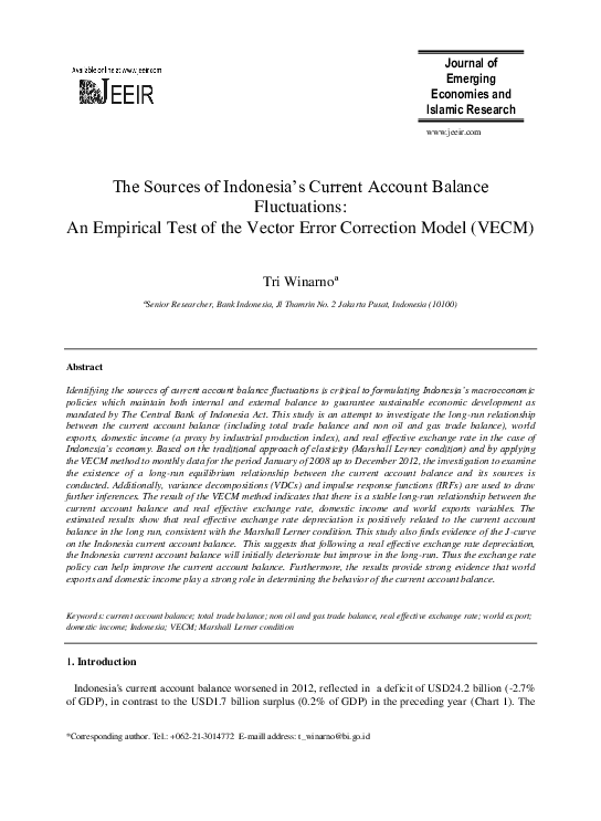 Pdf The Sources Of Indonesias Current Account Balance Fluctuations An Empirical Test Of The