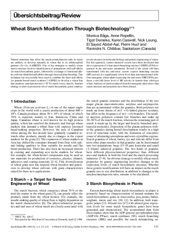 (PDF) Wheat Starch Modification Through Biotechnology
