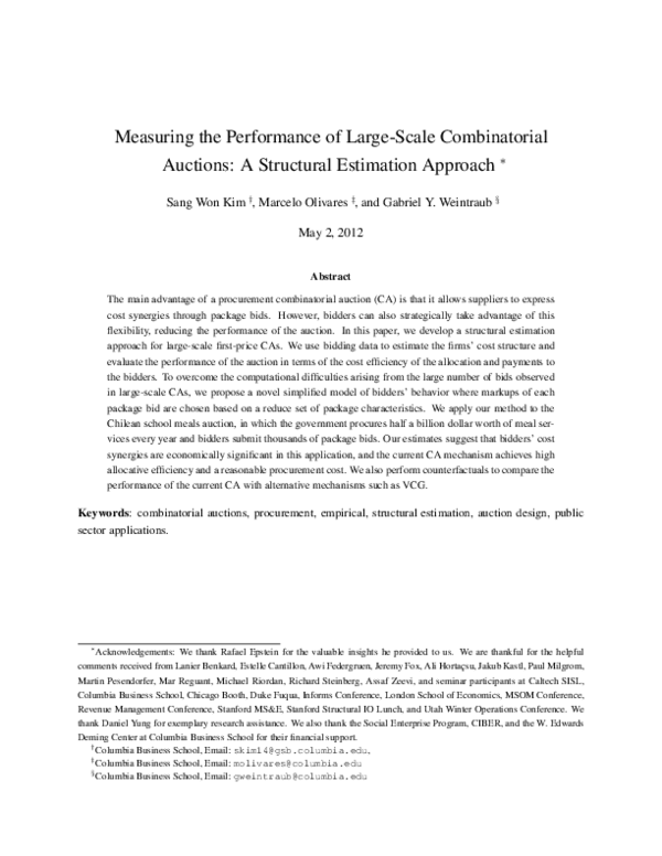 Pdf Measuring The Performance Of Large Scale Combinatorial Auctions