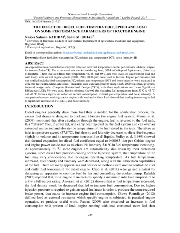 (PDF) The Effect of Diesel Fuel Temperature, Speed and Load on Some ...