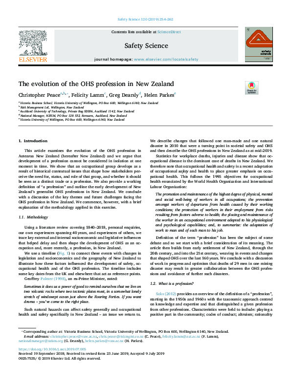(PDF) The evolution of the OHS profession in New Zealand