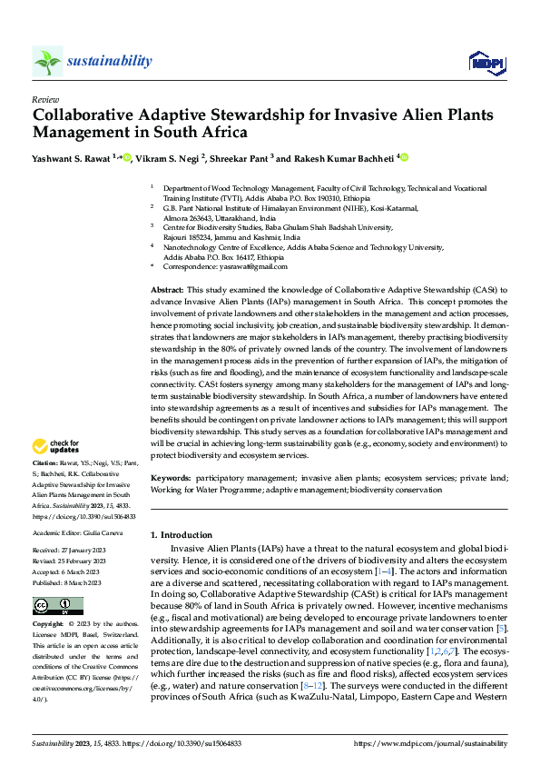 (PDF) Collaborative Adaptive Stewardship for Invasive Alien Plants Management in South Africa