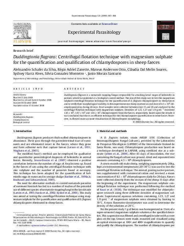 Duddingtonia flagrans: Centrifugal flotation technique with magnesium ...