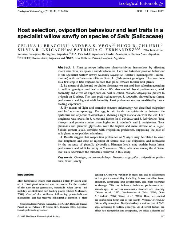 (PDF) Host selection, oviposition behaviour and leaf traits in a ...