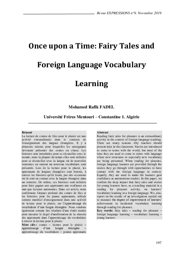 (PDF) Once upon a Time: Fairy Tales and Foreign Language Vocabulary ...
