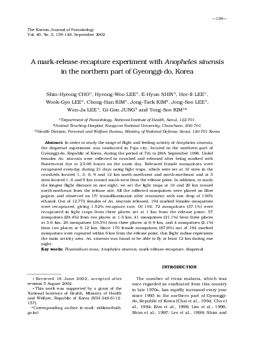 (PDF) A mark-release-recapture experiment with Anopheles sinensis in ...