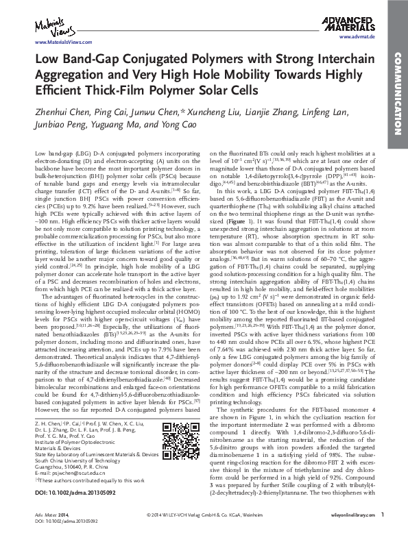 (PDF) Low Band-Gap Conjugated Polymers with Strong Interchain ...