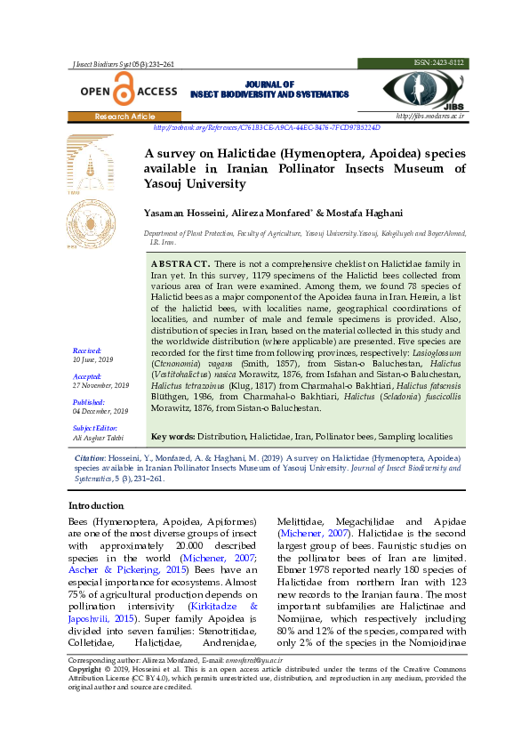 (PDF) A survey on Halictidae (Hymenoptera, Apoidea) species available ...