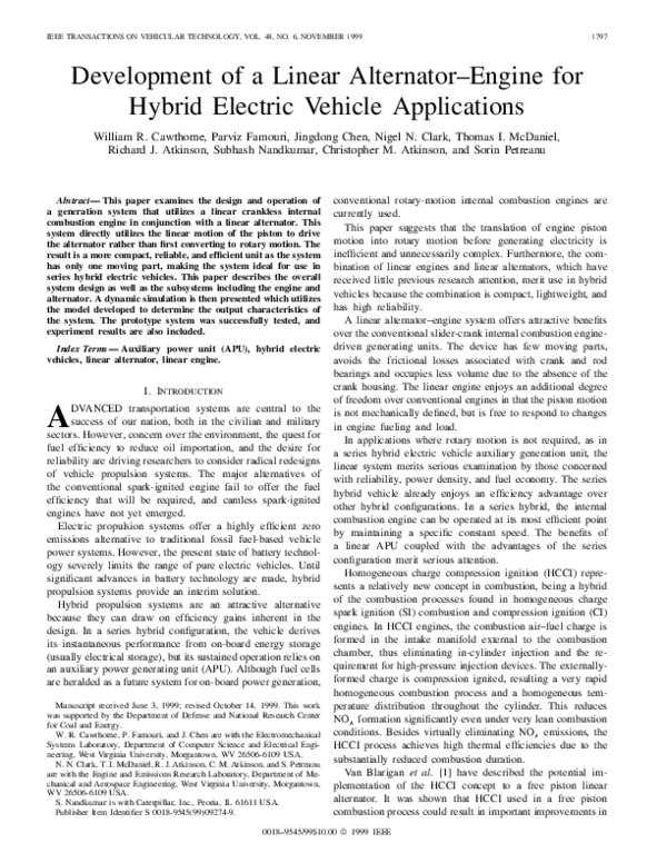 (PDF) Development of a linear alternator-engine for hybrid electric ...