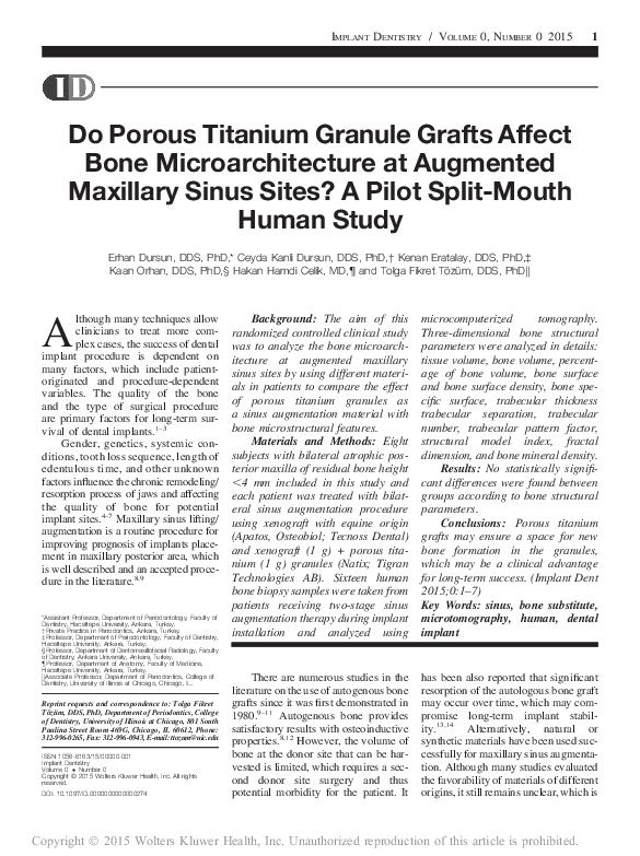(PDF) Do Porous Titanium Granule Grafts Affect Bone Microarchitecture ...