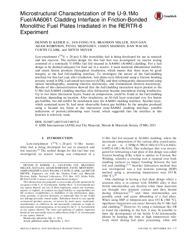 (PDF) Microstructural Characterization of the U-9.1Mo Fuel/AA6061 ...