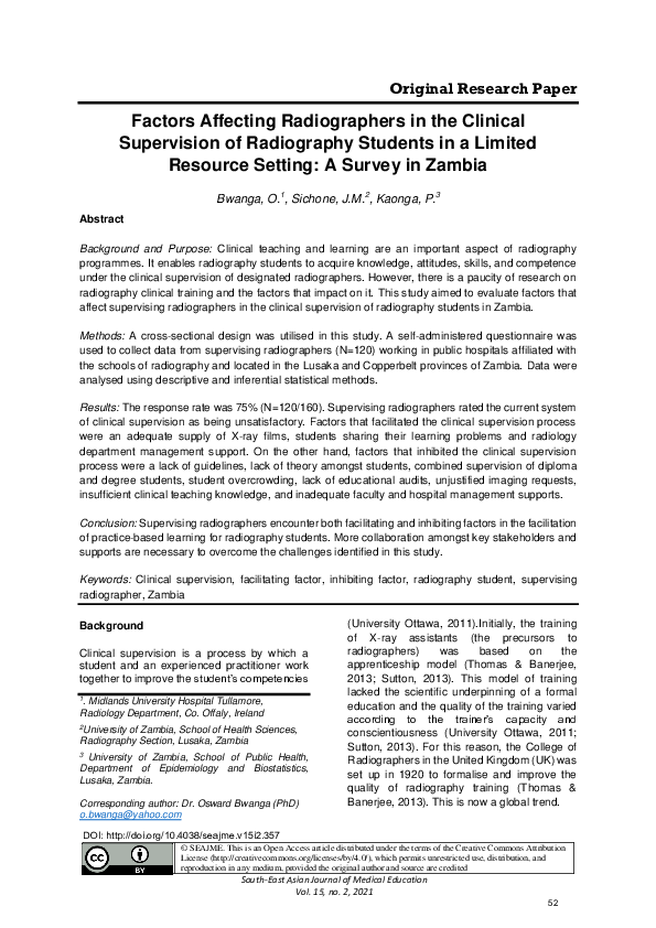 (PDF) Factors Affecting Radiographers in the Clinical Supervision of ...
