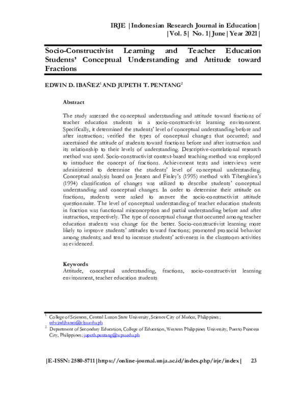 (PDF) Socio-Constructivist Learning and Teacher Education Students’ Conceptual Understanding and ...