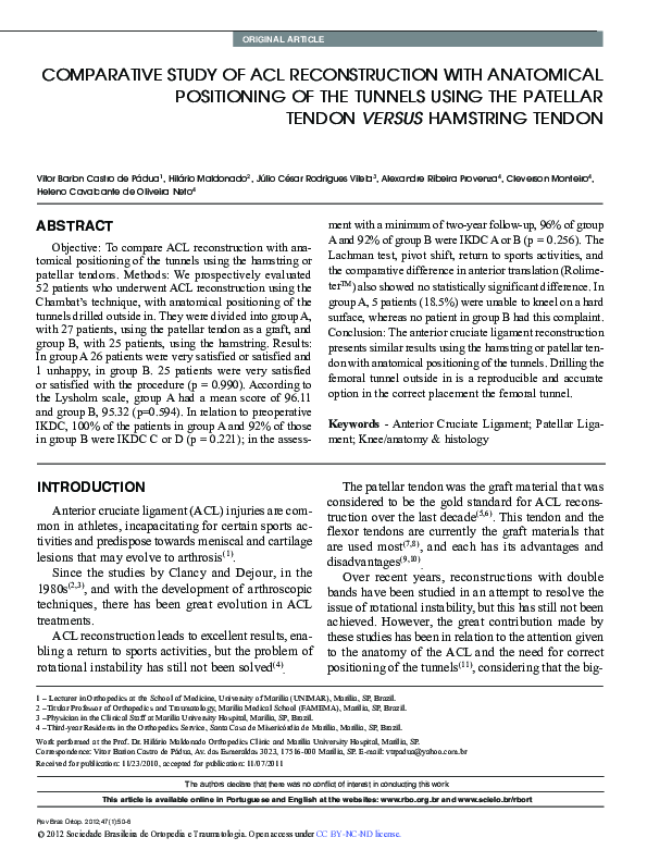 (PDF) Comparative Study of Acl Reconstruction with Anatomical ...