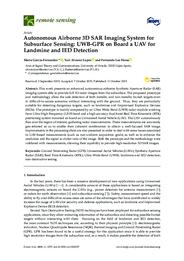 (PDF) Autonomous Airborne 3D SAR Imaging System for Subsurface Sensing: UWB-GPR on Board a UAV ...