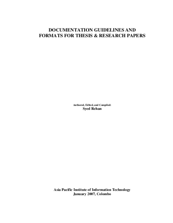 (PDF) Documentation Guidelines and Formats for Thesis & Research Papers
