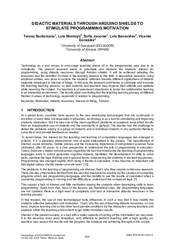 Pdf Didactic Materials Through Arduino Shields To Stimulate Programming Motivation