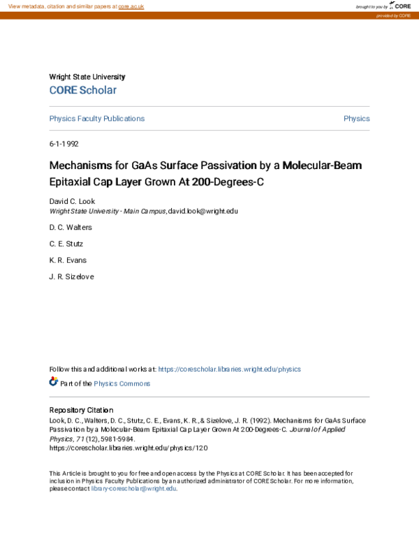 (PDF) Mechanisms for GaAs surface passivation by a molecular beam epitaxial cap layer grown at ...