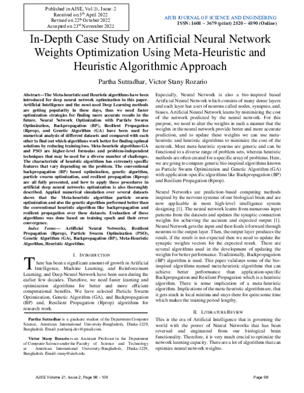 (PDF) In-Depth Case Study on Artificial Neural Network Weights ...
