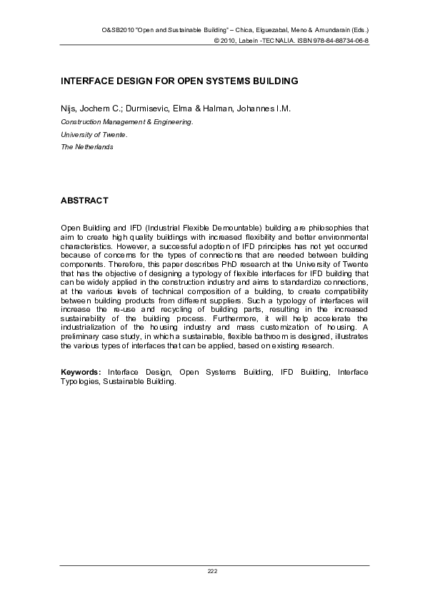 (PDF) Interface Design For Open Systems Building