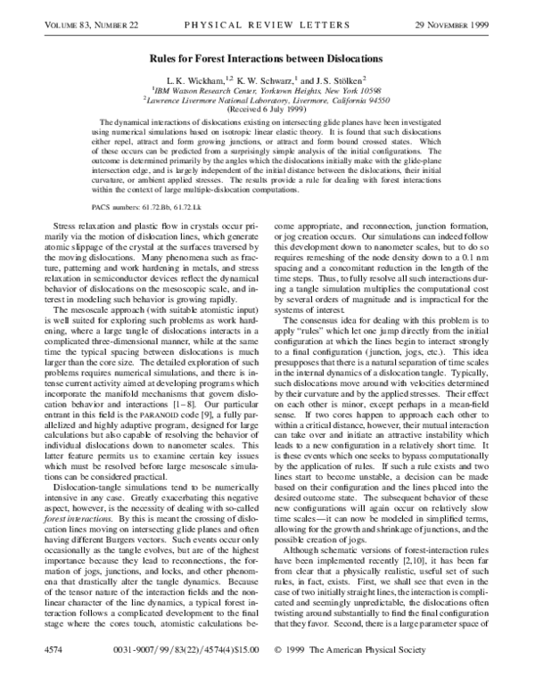 (PDF) Rules for Forest Interactions between Dislocations