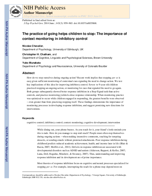 (PDF) The practice of going helps children to stop: the importance of ...