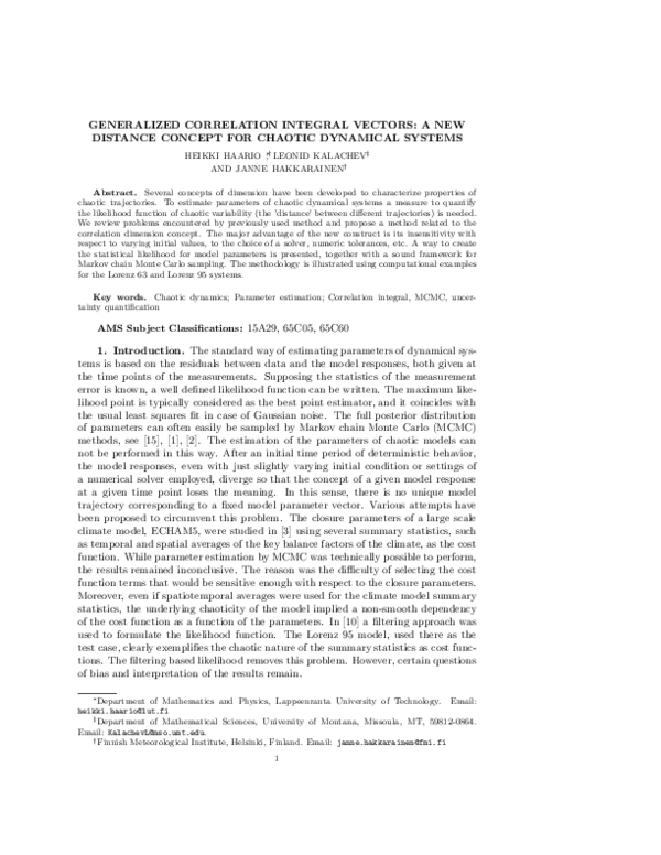 Pdf Generalized Correlation Integral Vectors A Distance Concept For