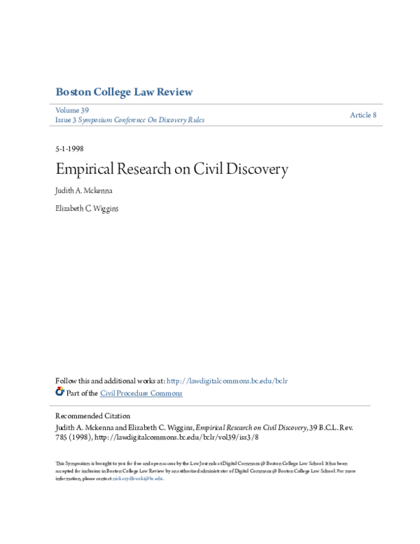(PDF) Empirical Research on Civil Discovery