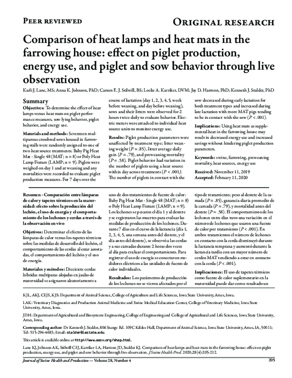 (PDF) Comparison of Heat Lamps and Heat Mats in the Farrowing House ...