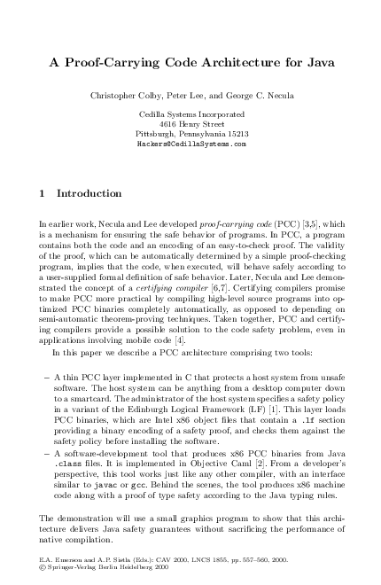 (PDF) A Proof-Carrying Code Architecture for Java