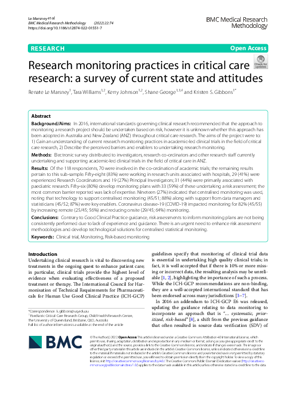 (PDF) Research monitoring practices in critical care research: a survey ...