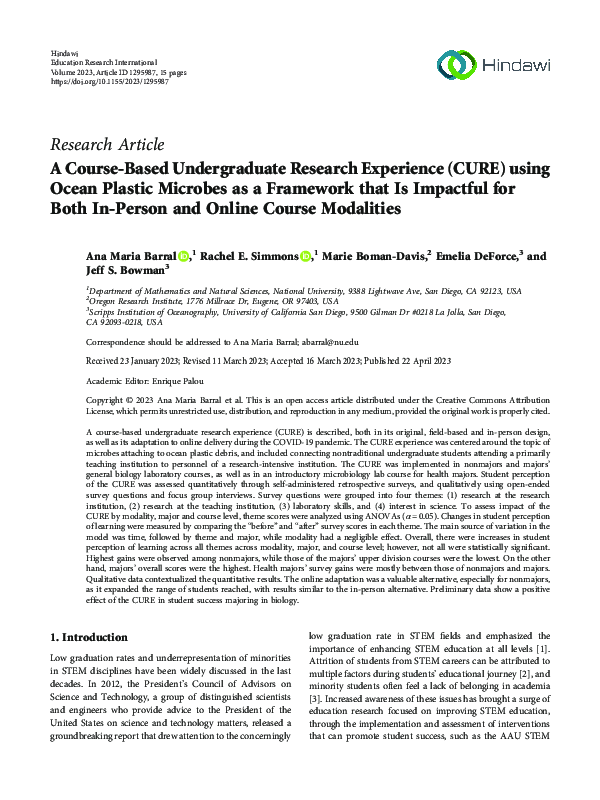 (PDF) A Course-Based Undergraduate Research Experience (CURE) using ...