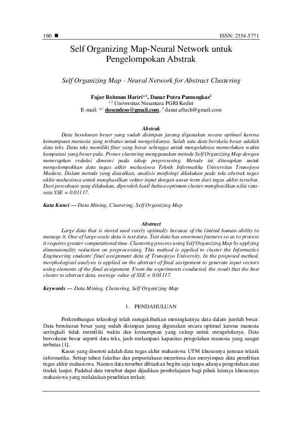 (PDF) Self Organizing Map-Neural Network untuk Pengelompokan Abstrak