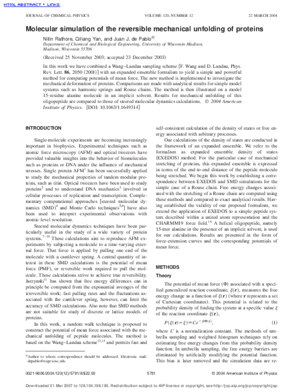 (PDF) Molecular simulation of the reversible mechanical unfolding of ...
