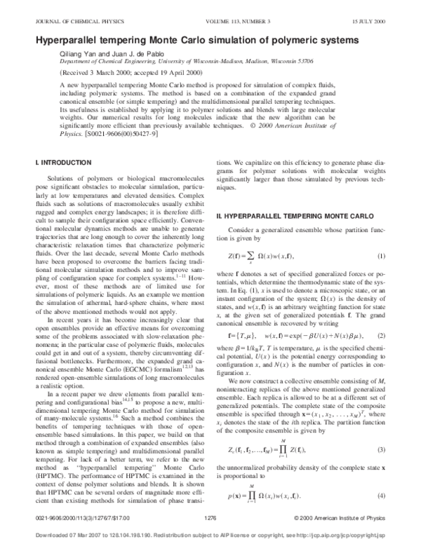 (PDF) Hyperparallel tempering Monte Carlo simulation of polymeric systems