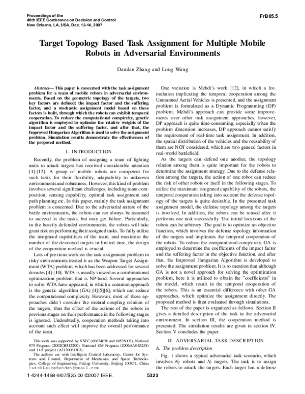 (PDF) Target topology based task assignment for multiple mobile robots in adversarial environments