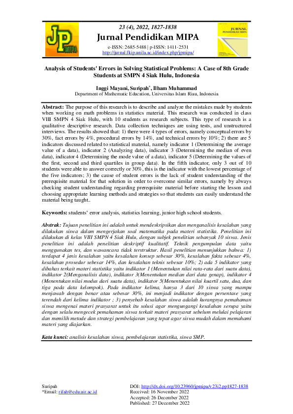 (PDF) Analysis of Students' Errors in Solving Statistical Problems: A ...