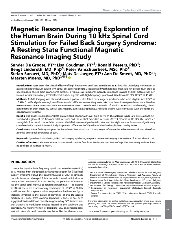 (PDF) Magnetic Resonance Imaging Exploration of the Human Brain During 10 kHz Spinal Cord ...