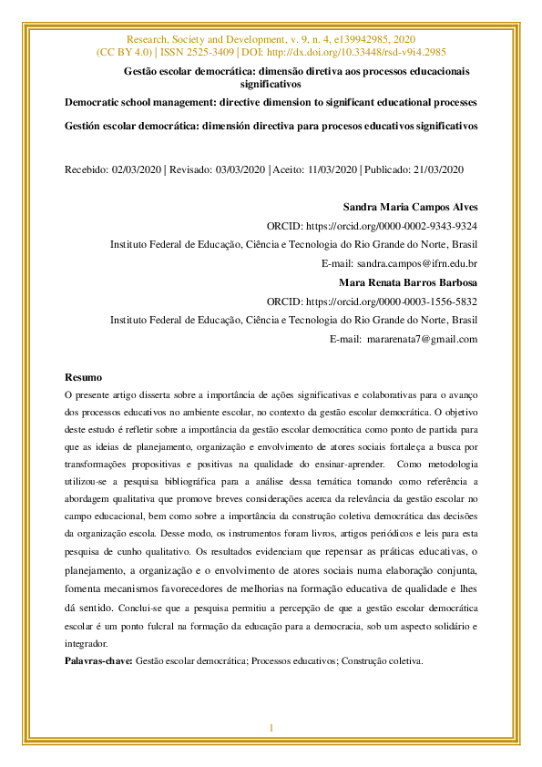 (PDF) Gestão escolar democrática: dimensão diretiva aos processos ...