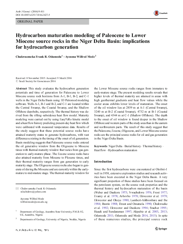 (PDF) Hydrocarbon maturation modeling of Paleocene to Lower Miocene ...