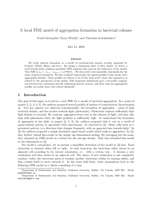 (PDF) A local PDE model of aggregation formation in bacterial colonies | Paul Waddy - Academia.edu