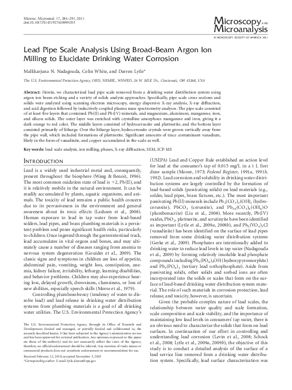 (PDF) Lead Pipe Scale Analysis Using Broad-Beam Argon Ion Milling to ...