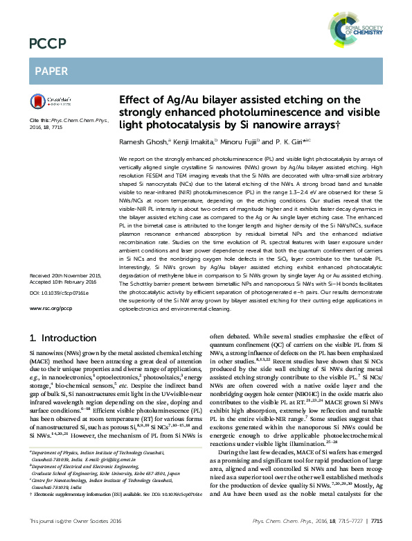 (PDF) Effect of Ag/Au bilayer assisted etching on the strongly enhanced photoluminescence and ...