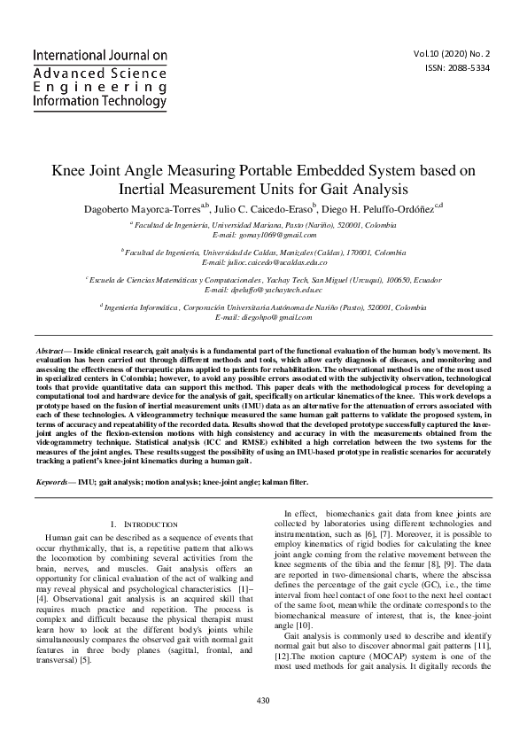 (PDF) Knee Joint Angle Measuring Portable Embedded System based on Inertial Measurement Units ...