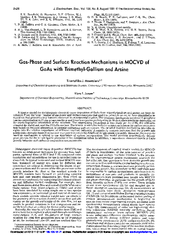 (PDF) Gas‐Phase and Surface Reaction Mechanisms in MOCVD of GaAs with ...