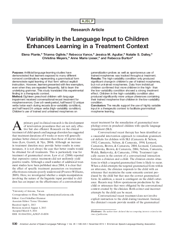 (PDF) Variability in the Language Input to Children Enhances Learning ...