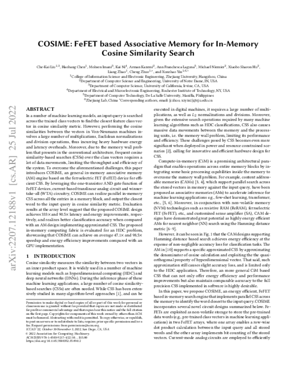 (PDF) COSIME: FeFET based Associative Memory for In-Memory Cosine ...