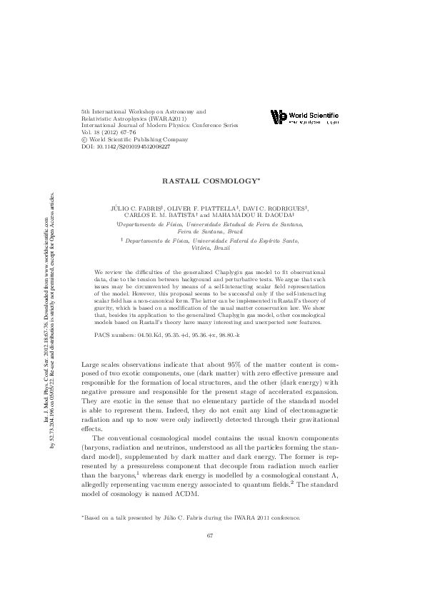 (PDF) Rastall Cosmology