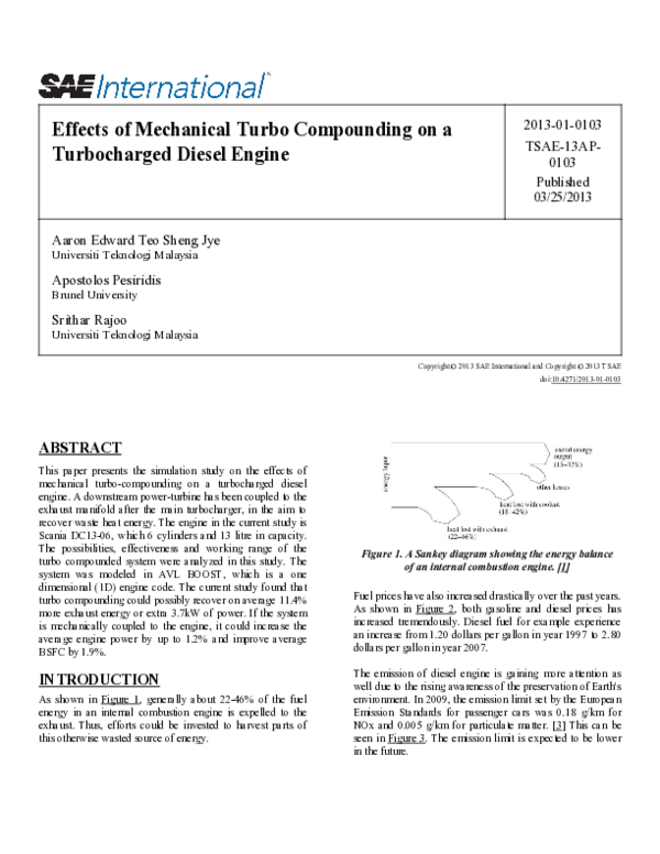 (PDF) Effects of mechanical turbo compounding on a turbocharged diesel ...