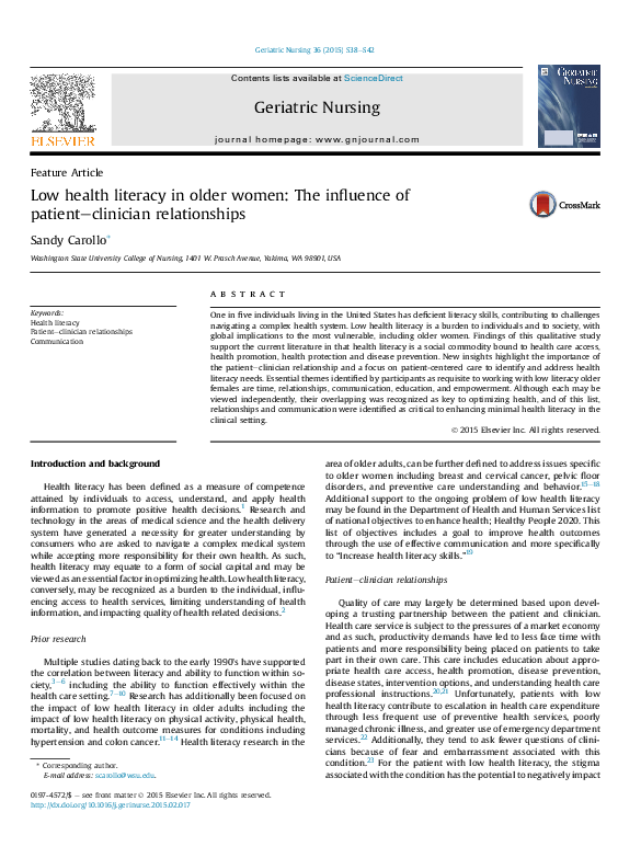 (PDF) Low health literacy in older women: The influence of patient ...